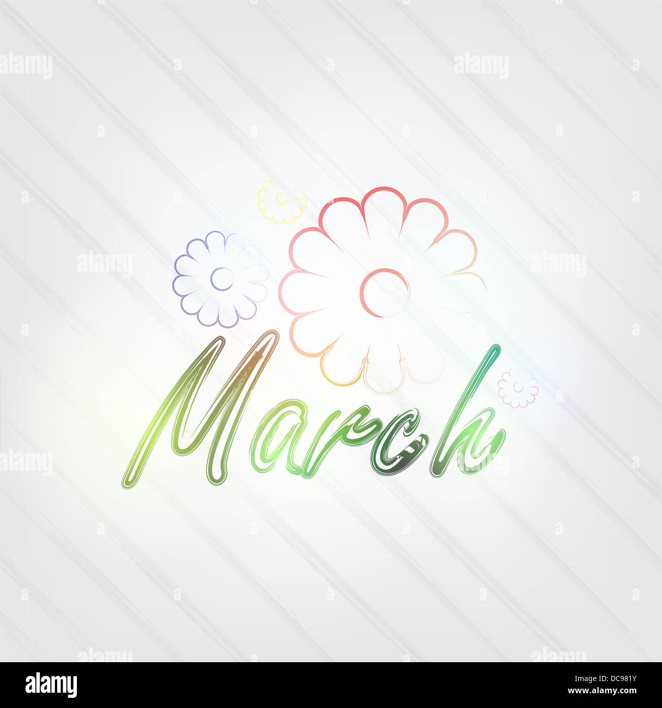 March Typography - background in retro style with flowers and label ...