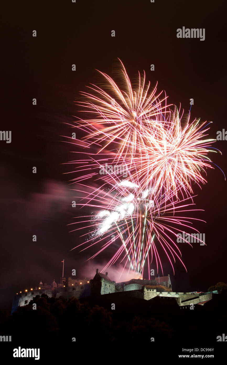 Fireworks and lighting effects over Edinburgh Castle as seen from ...