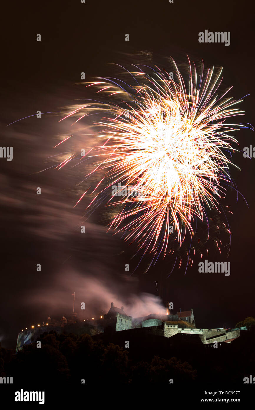 Fireworks and lighting effects over Edinburgh Castle as seen from ...