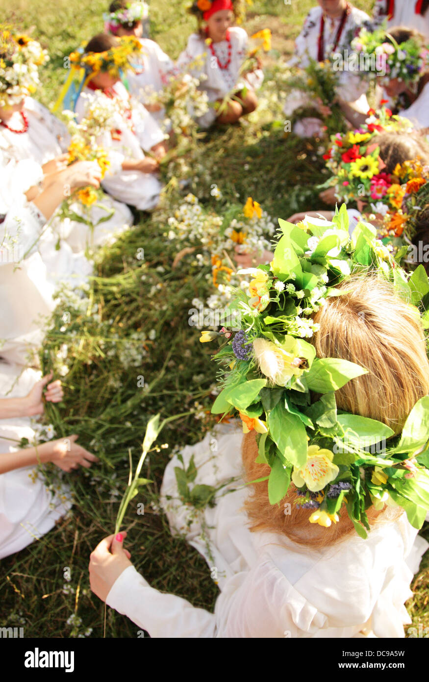 Young girls in ukrainian traditional national costumes, Ivan Kupala Day ...