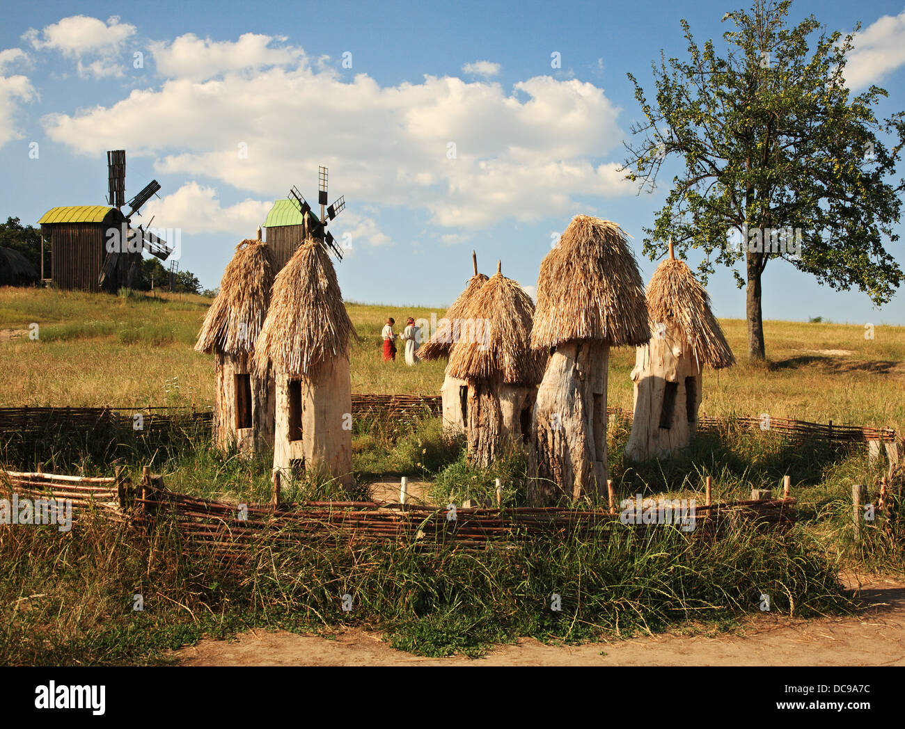 Old wooden beehives, ukrainian culture, Kiev, Pirogovo, Pyrohiv ...
