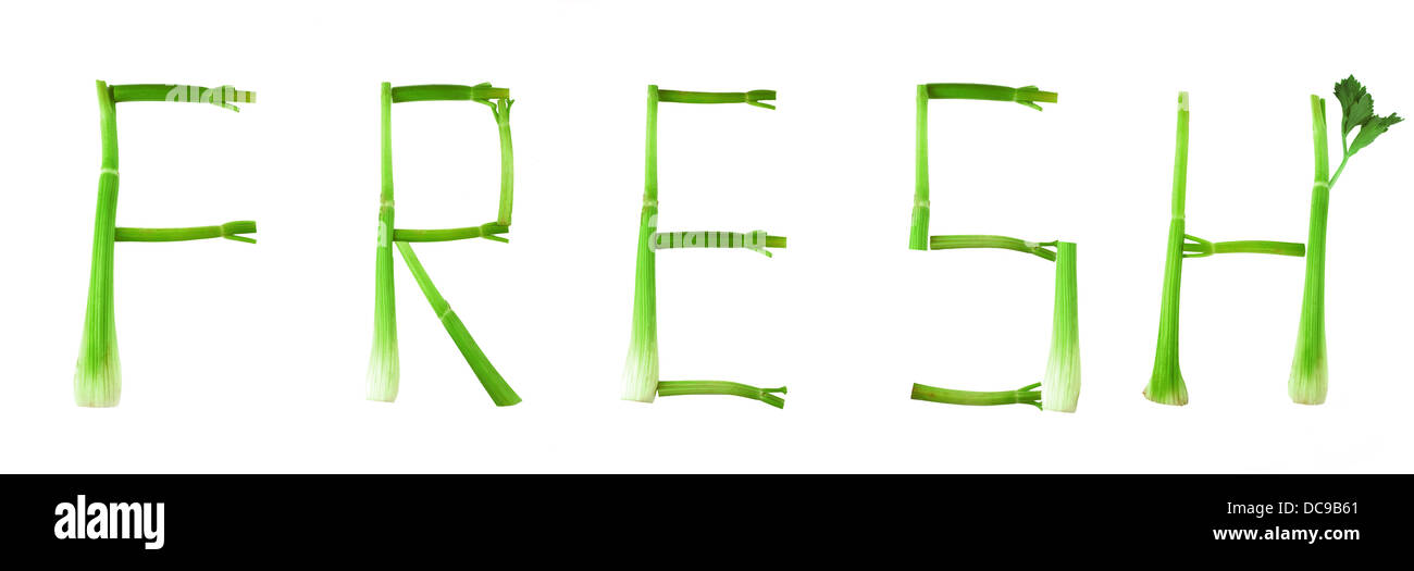 signboard FRESH. celery letters on white background Stock Photo - Alamy