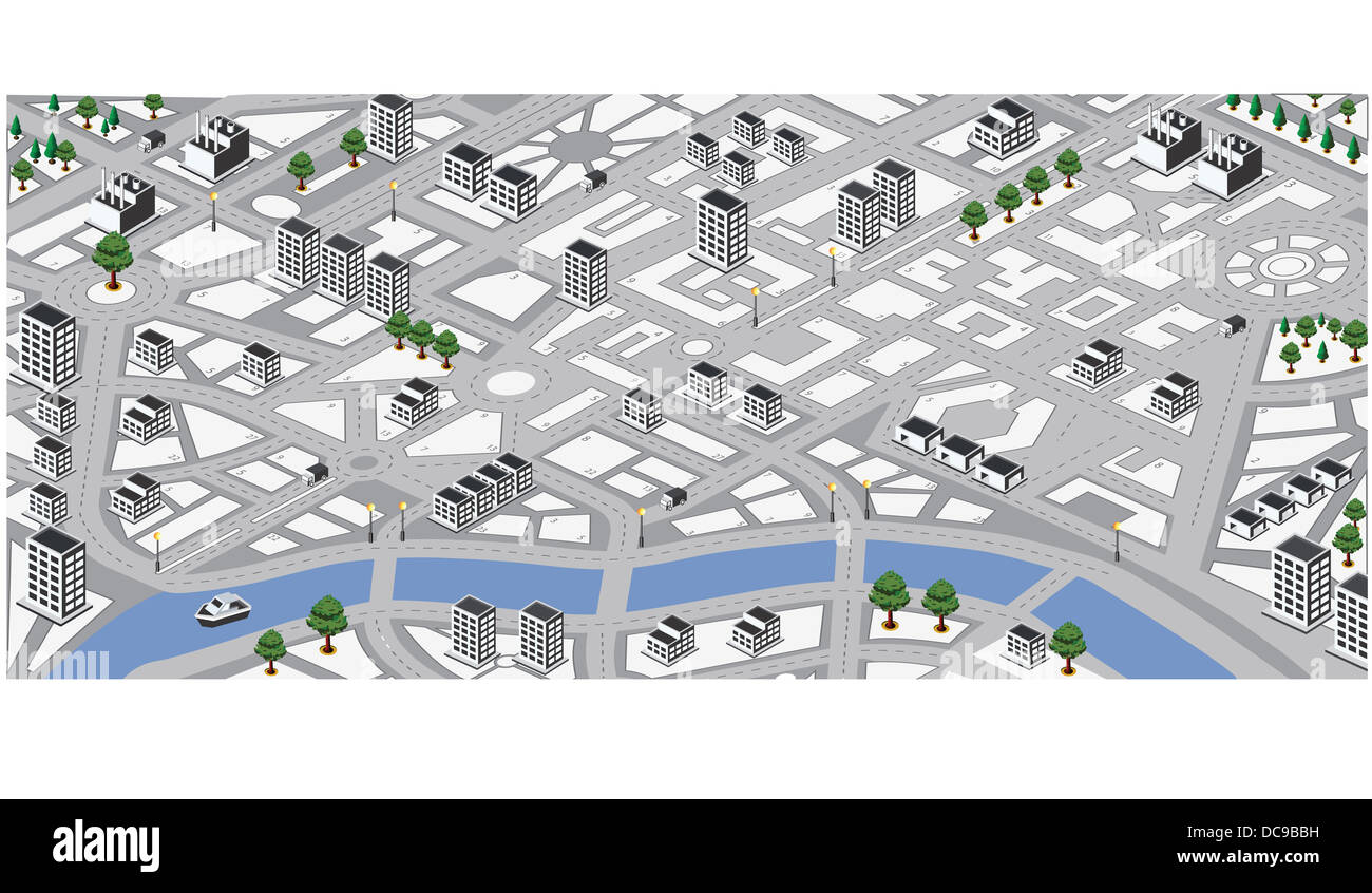 Isometric vector map of city Stock Photo - Alamy