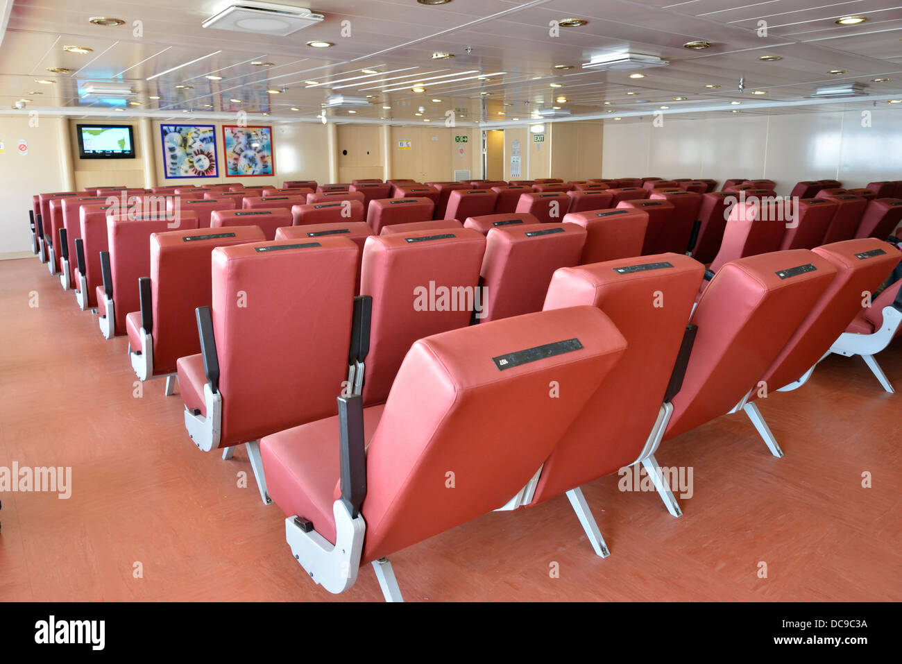 Reclining chairs for sleeping on a Corsica-bound ferry, France Stock ...