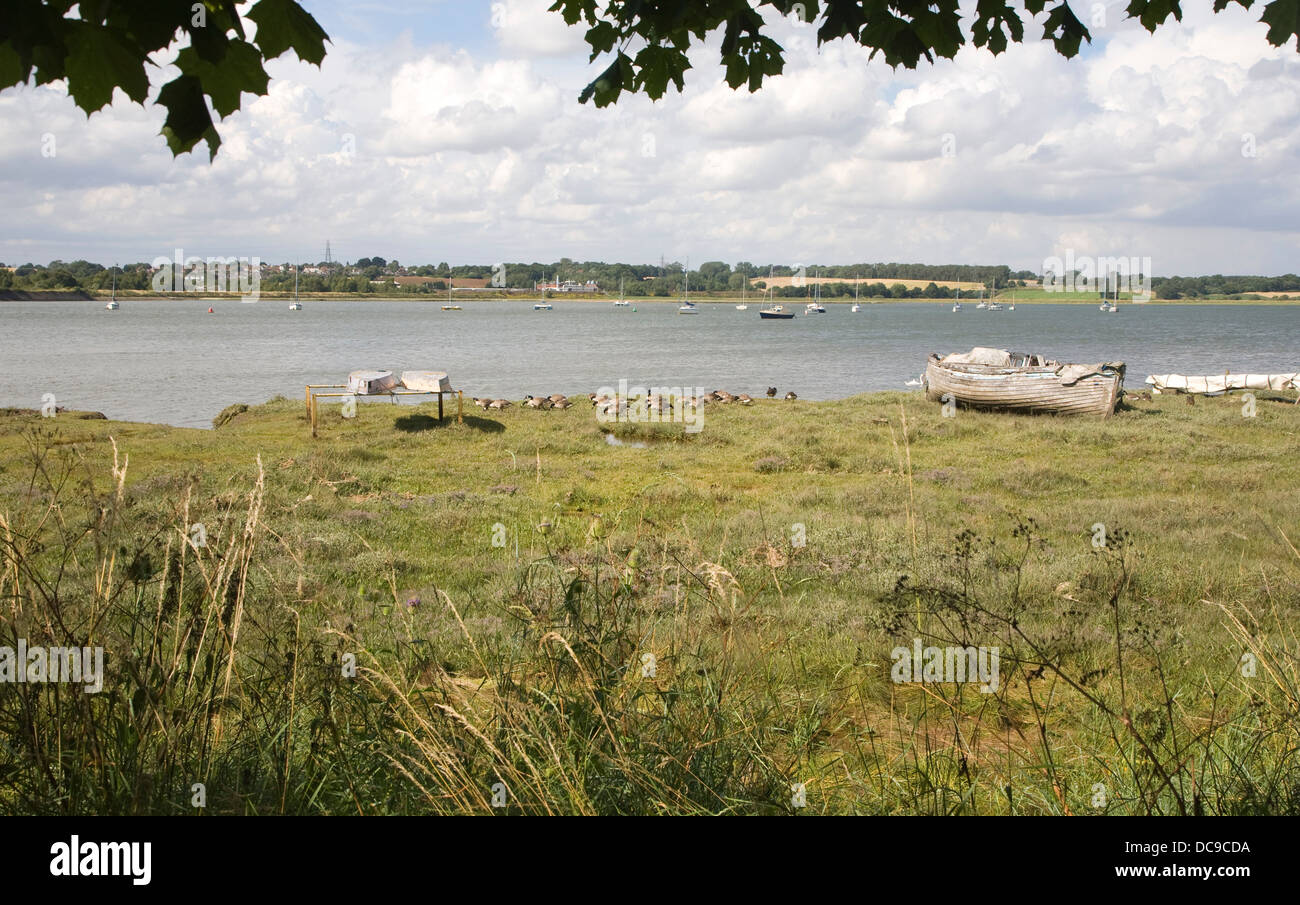 Boats River Stour estuary view Manningtree Essex England Stock Photo ...