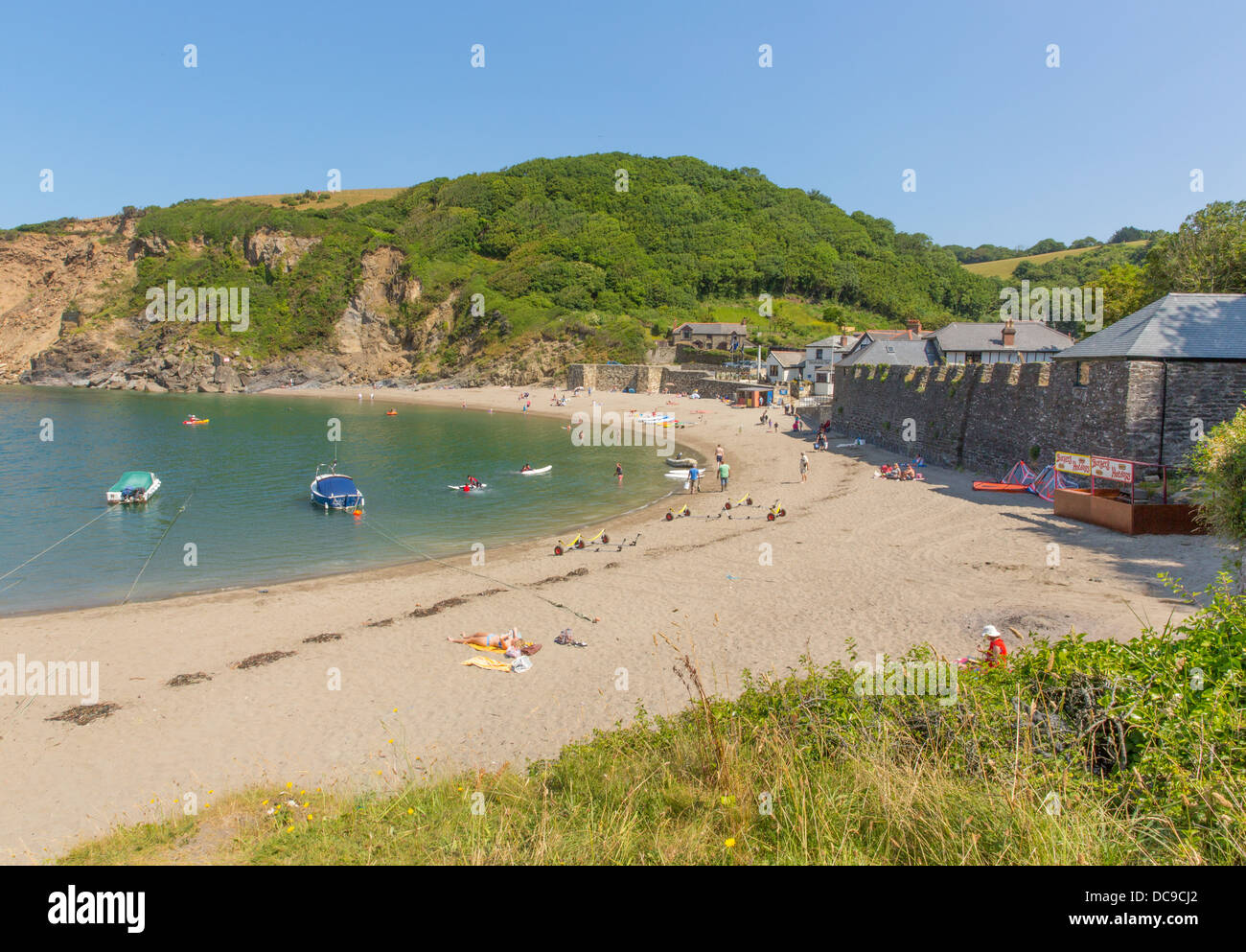 Polkerris beach Cornwall England near St Austell and Par with blue sea ...