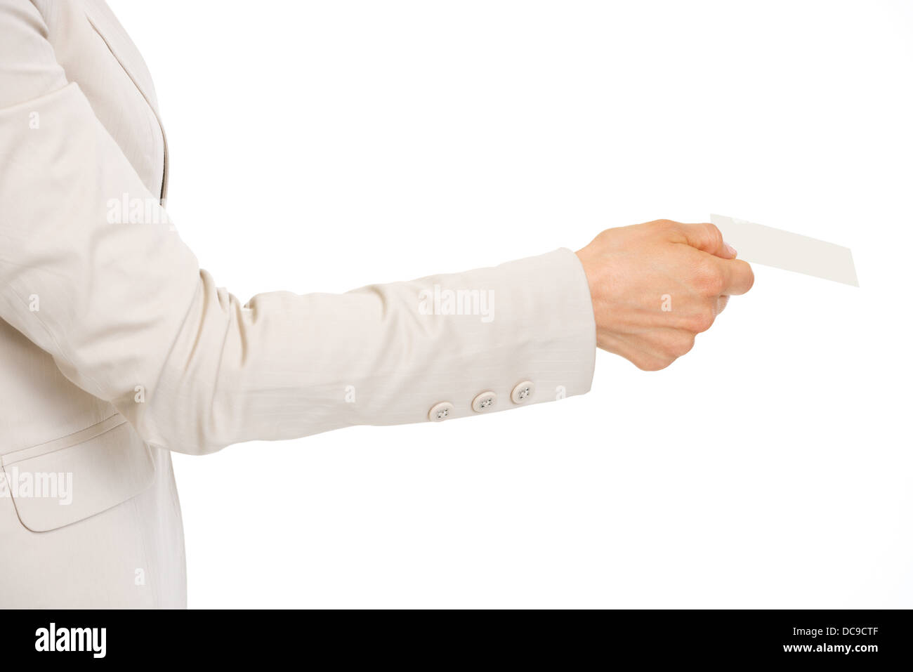 Closeup on business woman giving business card Stock Photo - Alamy