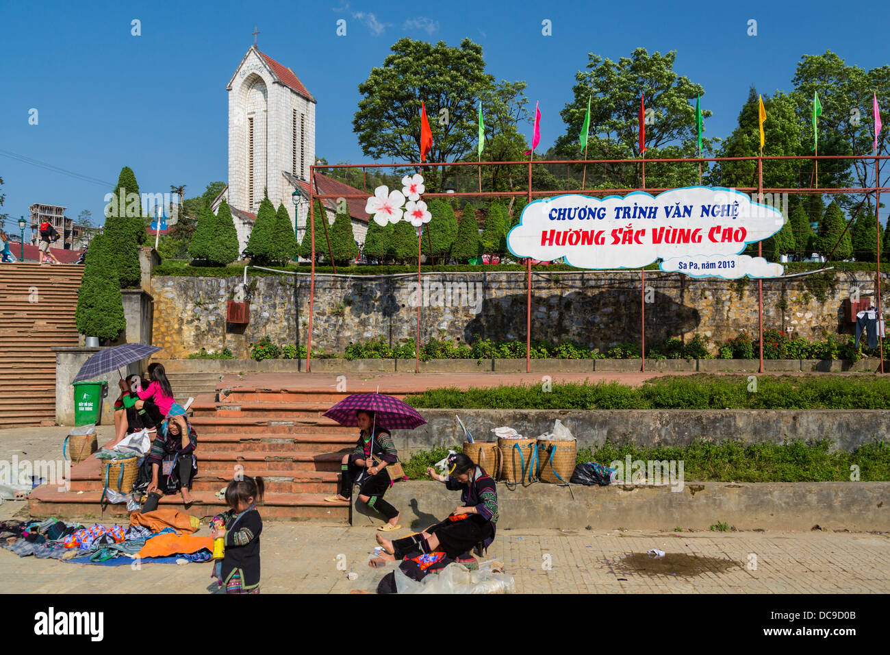 The exterior facade of the Nam Duc Tin Catholic Church in Sapa, Vietnam ...