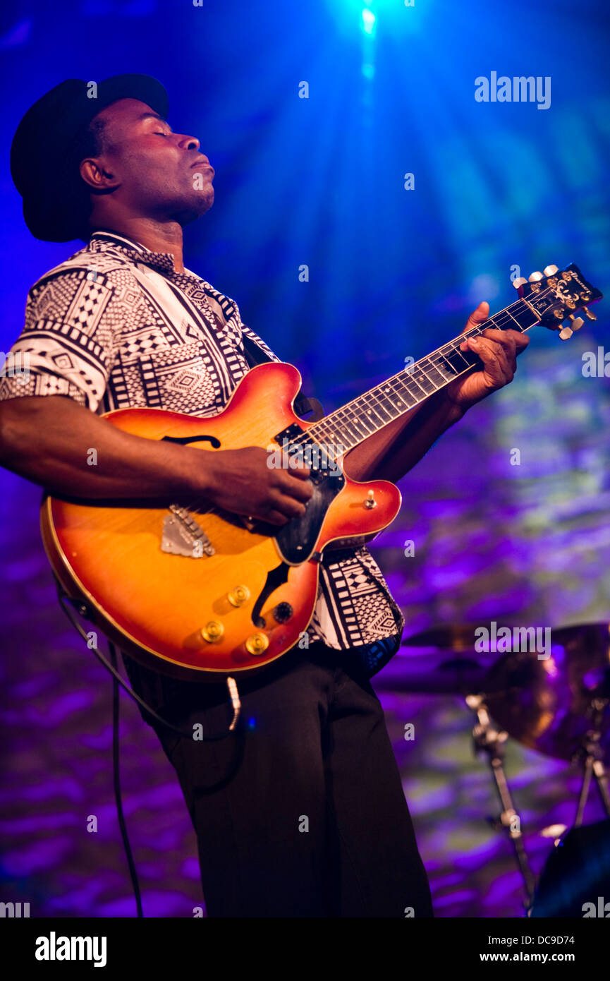 Jazz musician guitarist with Courtney Pine band on stage at Brecon Jazz ...