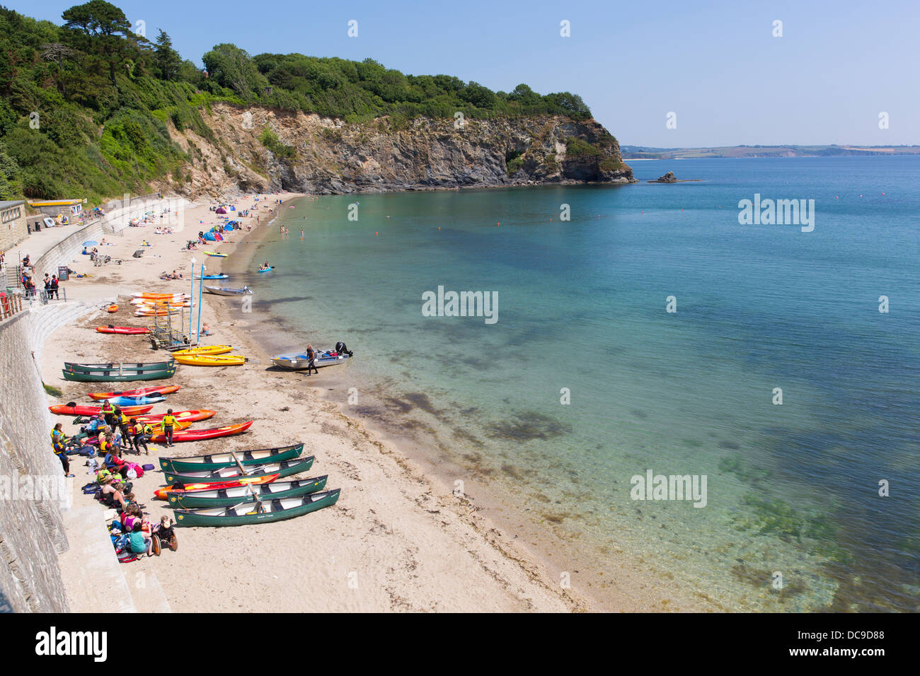 Porthpean beach Cornwall England near St Austell with people enjoying ...