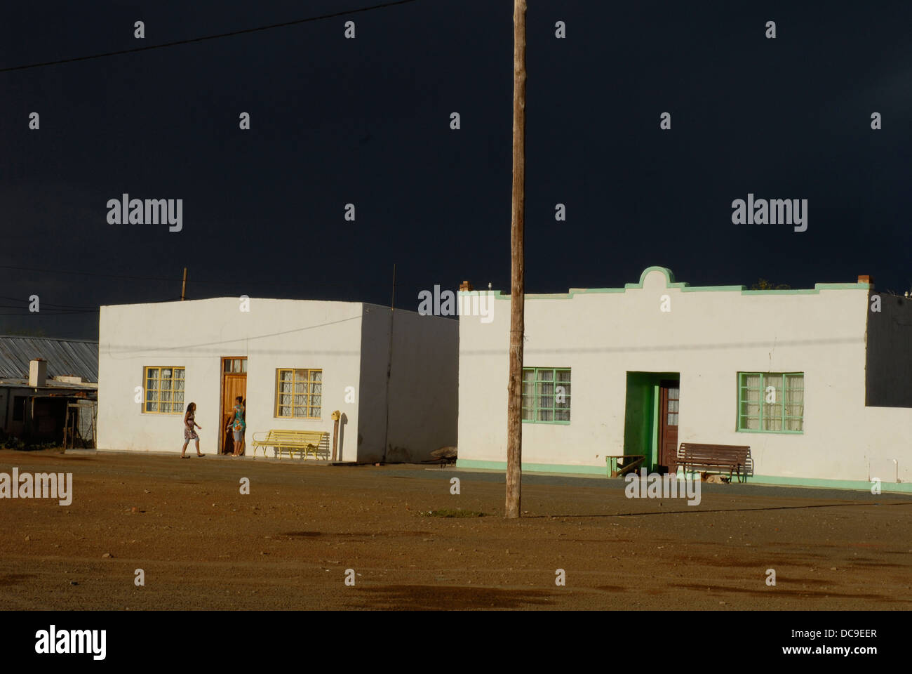 South Africa. 2008. Carnarvon. Historical houses are starkly lit while ...