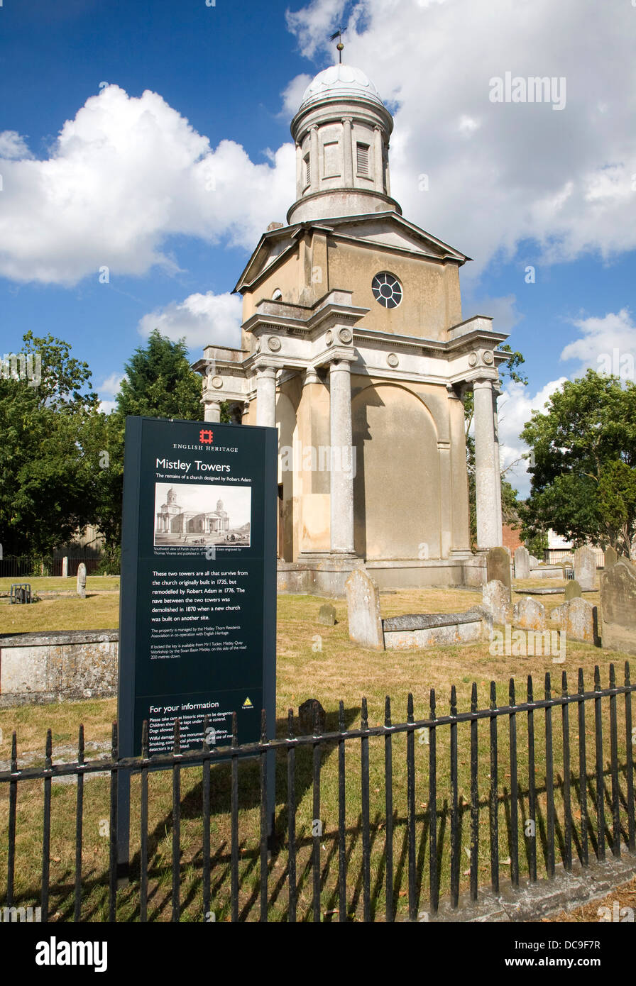 Mistley Towers English Heritage sign Mistley Essex England Stock Photo ...