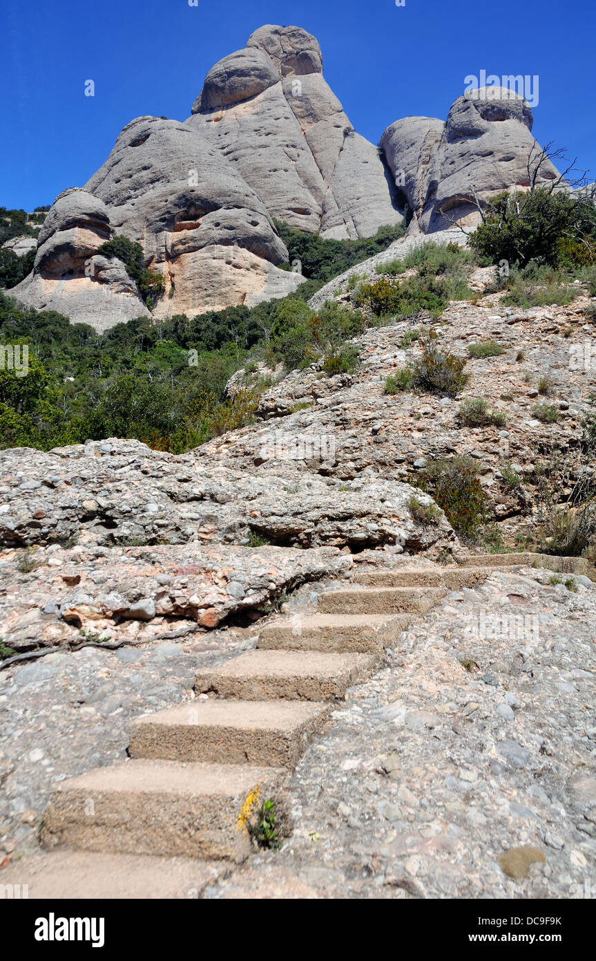 A path through the Mountain Montserrat where is located famous Santa ...