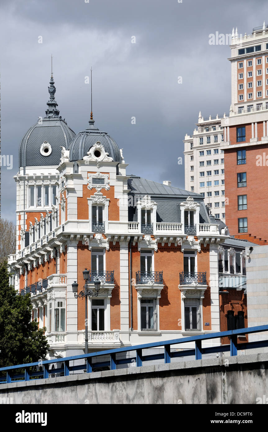 Old buildings in Madrid, Spain with Heavy Clouds Stock Photo - Alamy