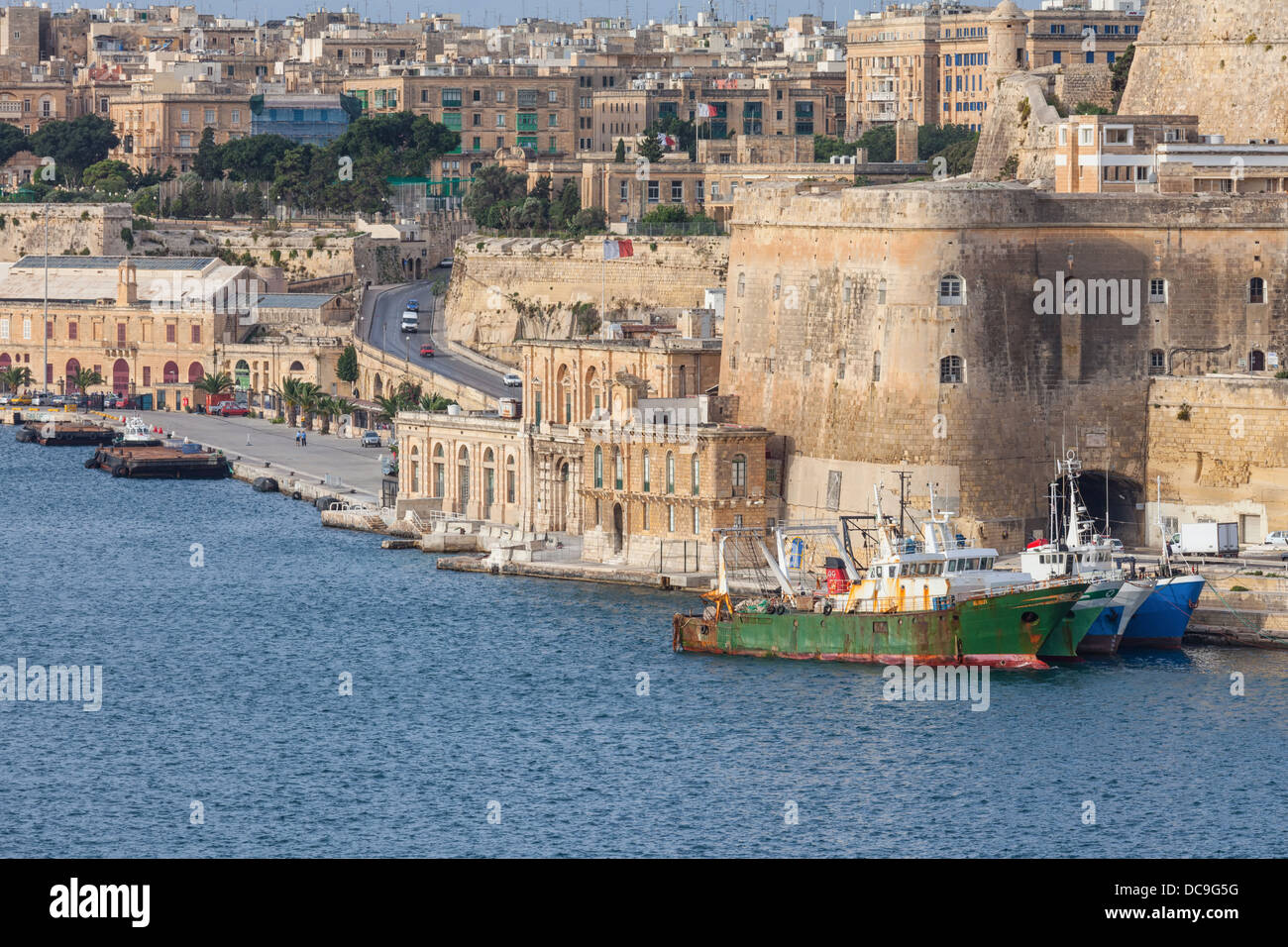 Water front view from the harbor in Valletta, the Capital City of Malta ...