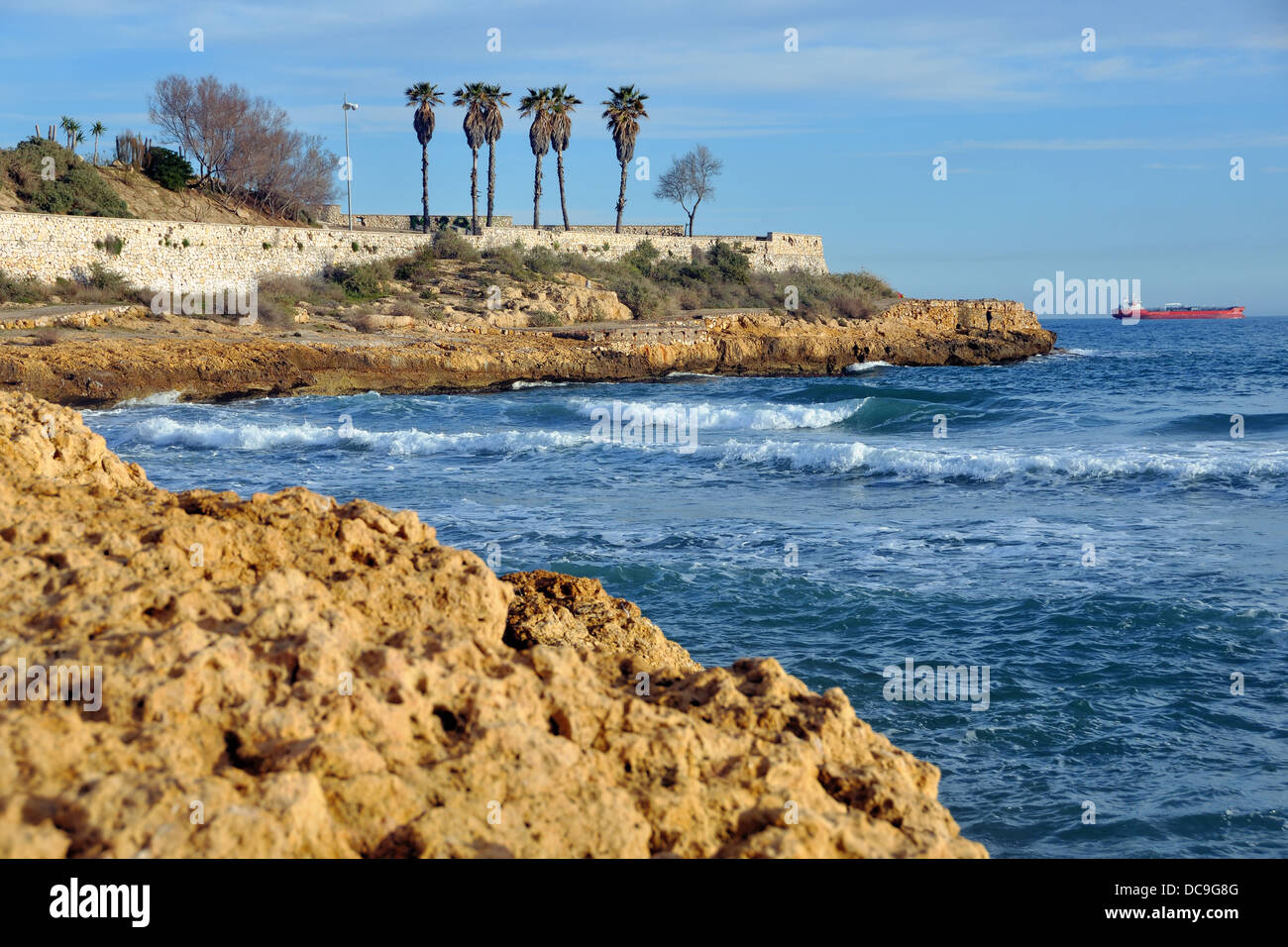 Coastline of Tarragona, Spain with sea, ruins and sky Stock Photo - Alamy