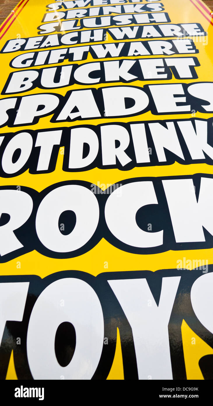 Advertising sign at a seaside shop Stock Photo - Alamy