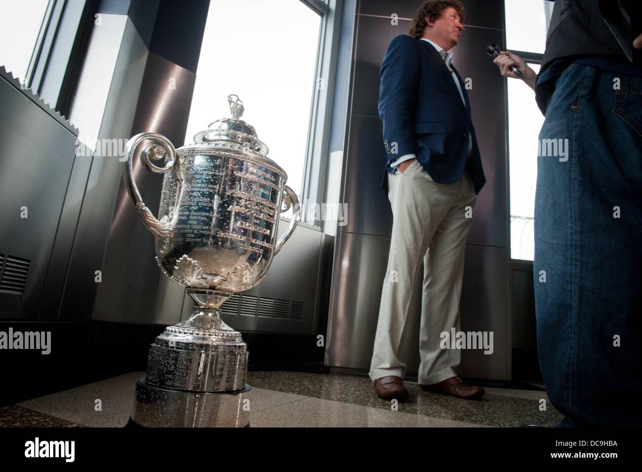 Manhattan, New York, USA. 13th Aug, 2013. The Wanamaker Trophy as JASON ...