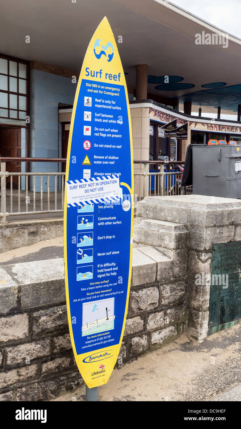 The artificial surf reef information board warns that the reef is not ...