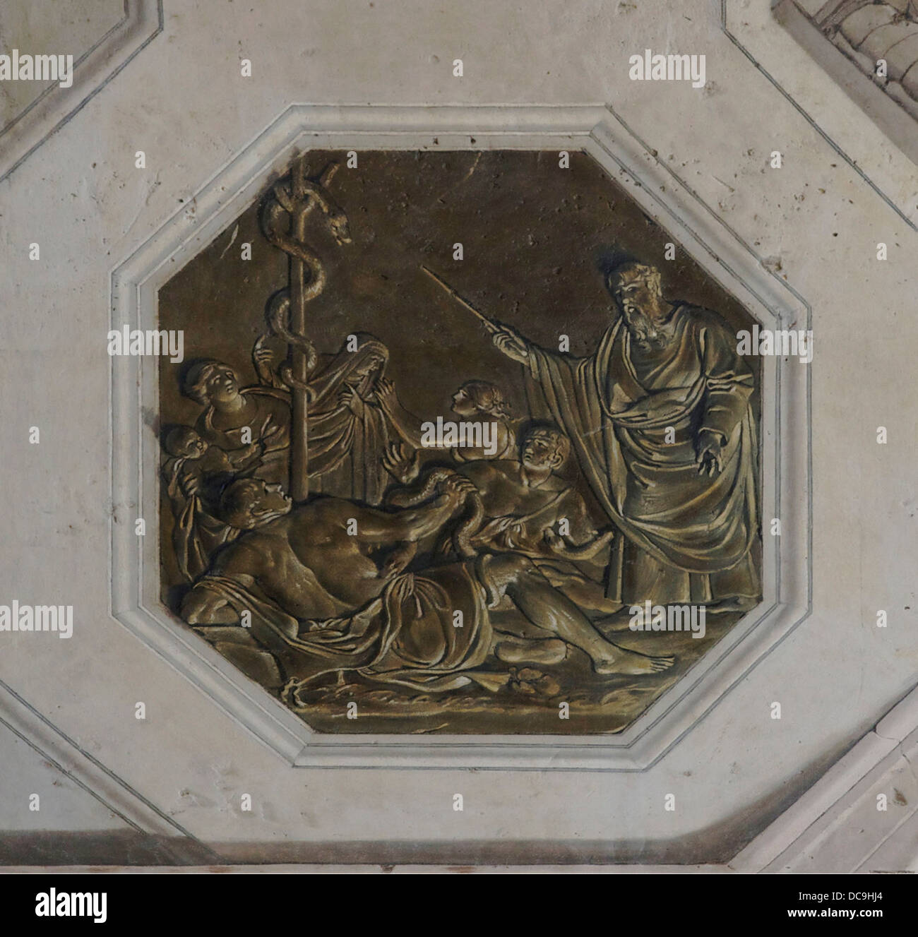 "The brass serpent" (faux-bronze). Detail of the vault fresco "La Résurrection" by Michel ...