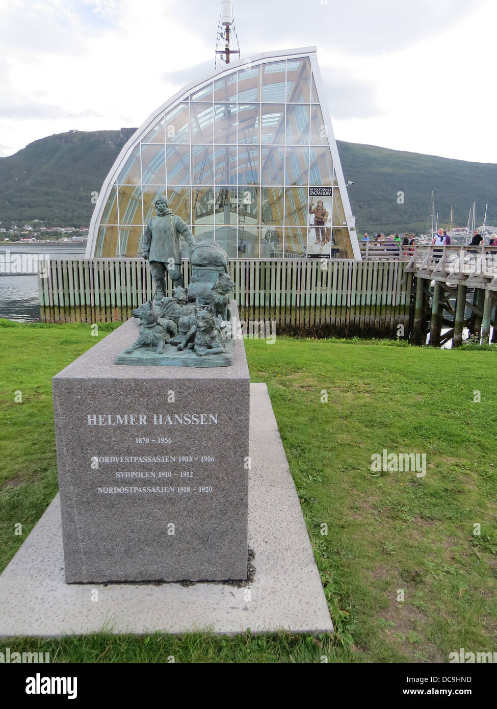 TROMSOE, Norway. Statue of polar explorer Helmer Hanssen at the Polaris ...