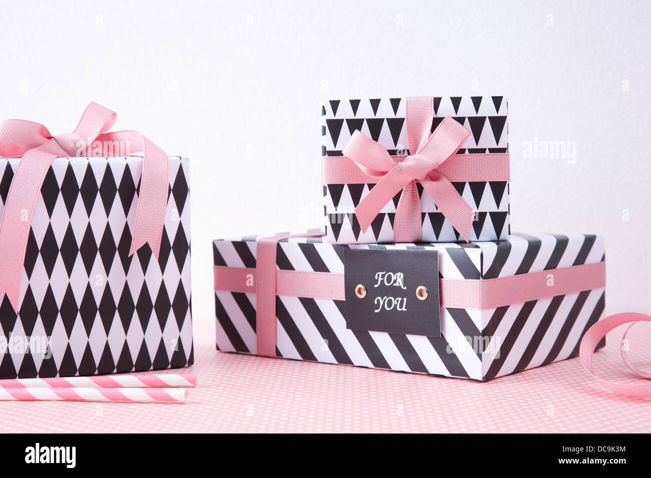 gift boxes in pink colour Stock Photo - Alamy