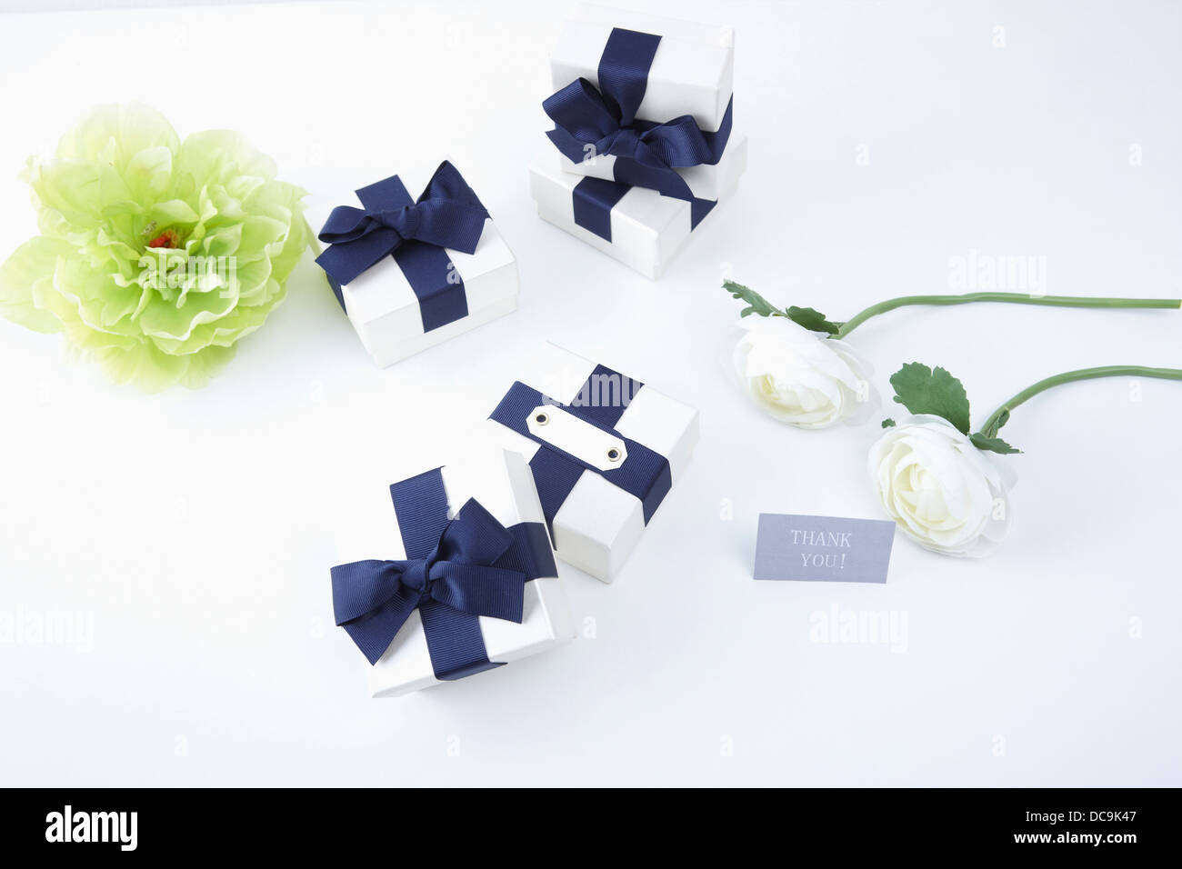 gift boxes with blue ribbons Stock Photo - Alamy