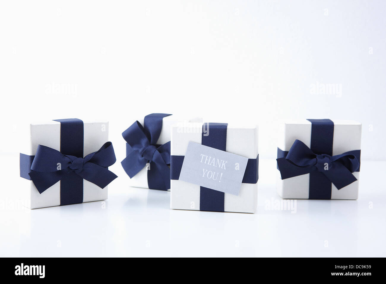 gift boxes with blue ribbons Stock Photo - Alamy