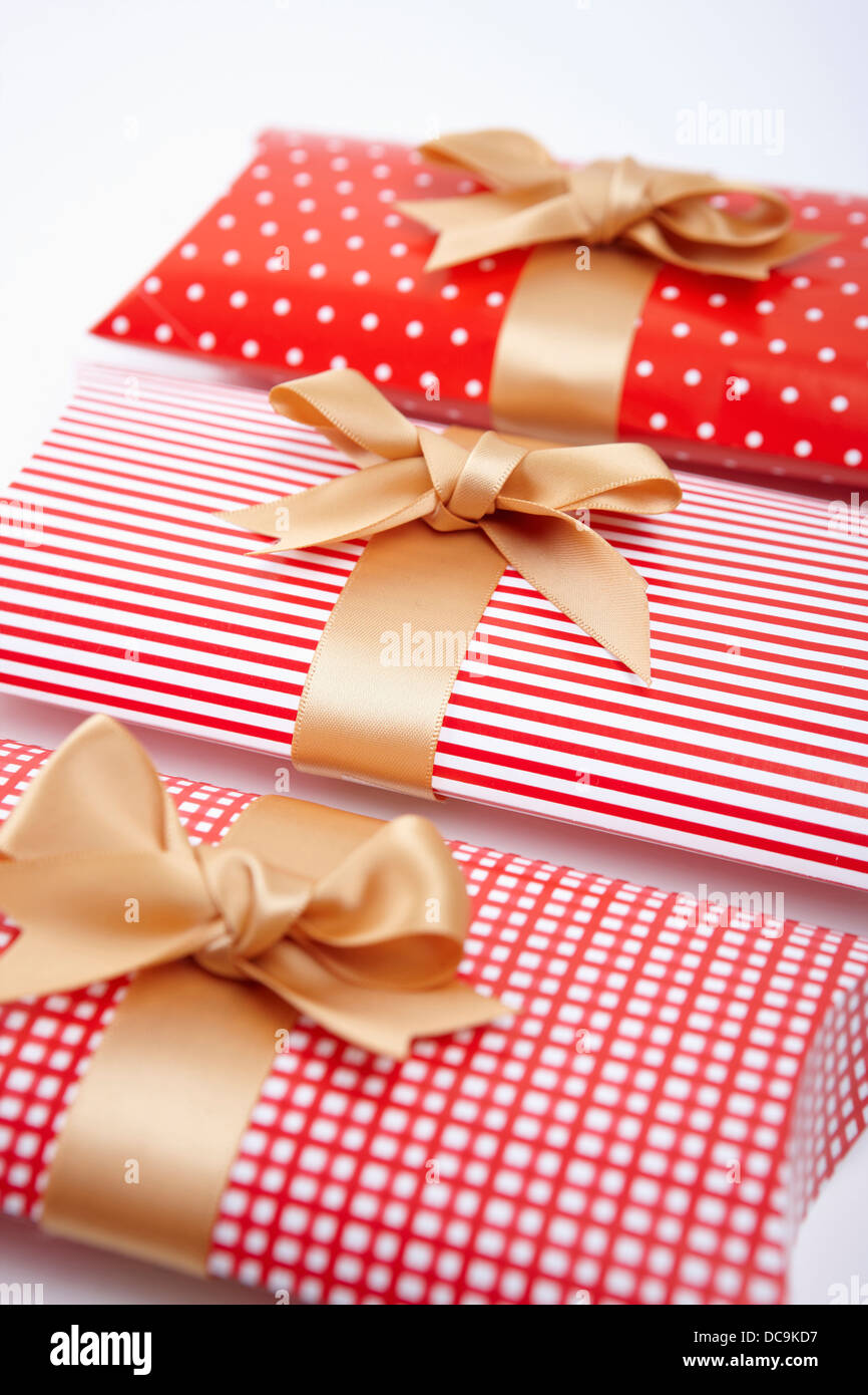 gift boxes in red colours Stock Photo - Alamy