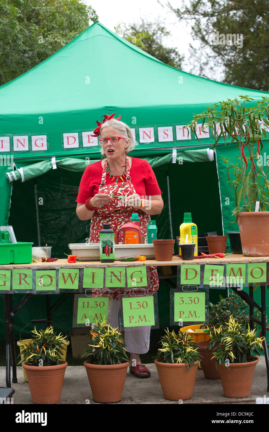 Sarah Wain giving a talk on how to grow chilli plants, at Chilli Fiesta ...