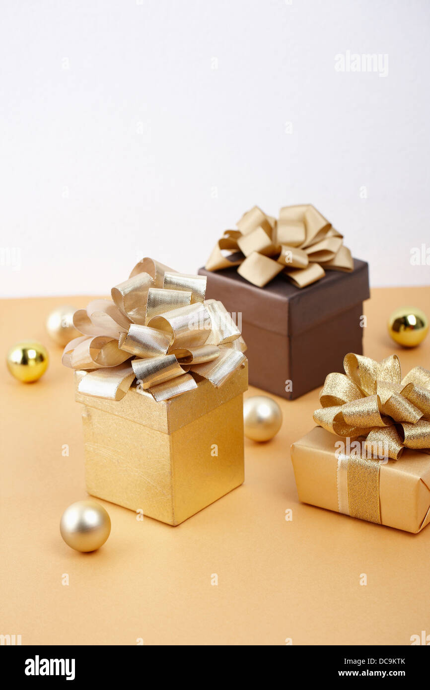 graceful orange gift boxes with pearls Stock Photo - Alamy