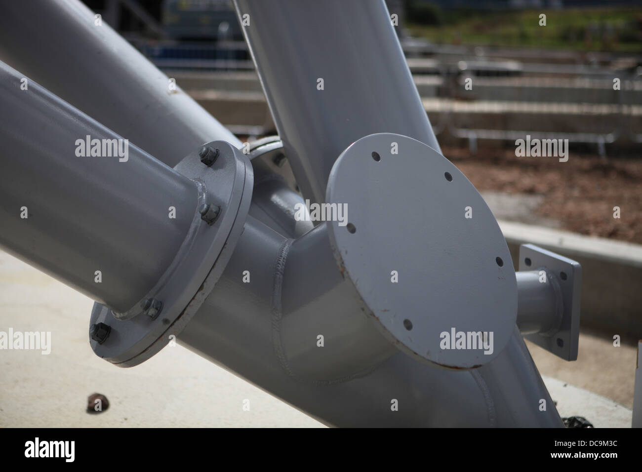 Engineering welded fabrication showing pipe intersections and bolted ...