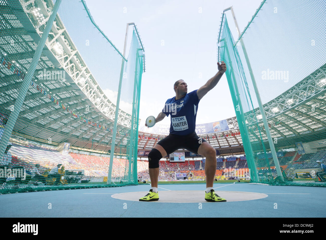 Moscow, Russia. 13th Aug, 2013. Gerd Kanter of Estonia competes in the ...