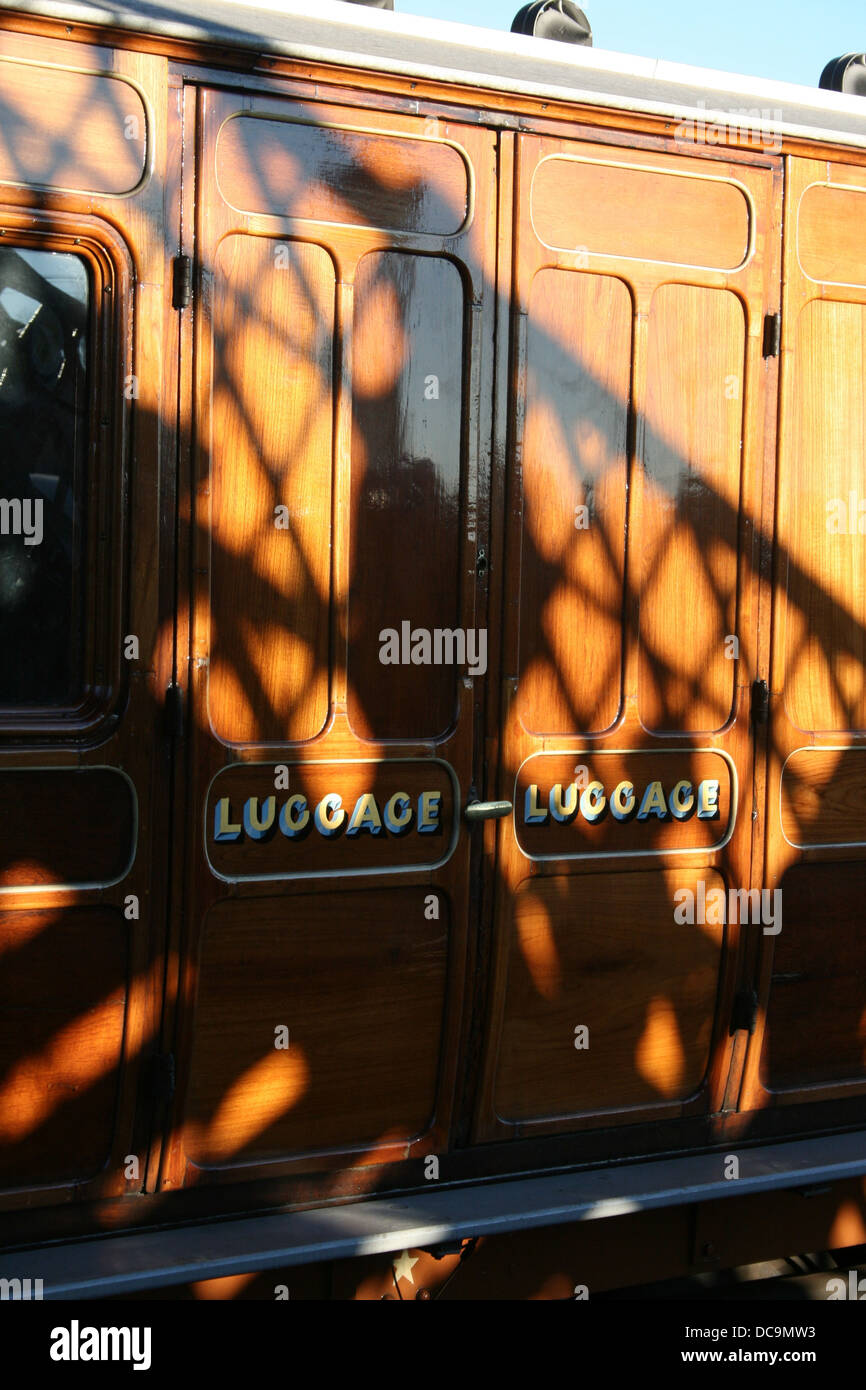 Shadows on the carriage of an old steam train on Bluebell Railway ...