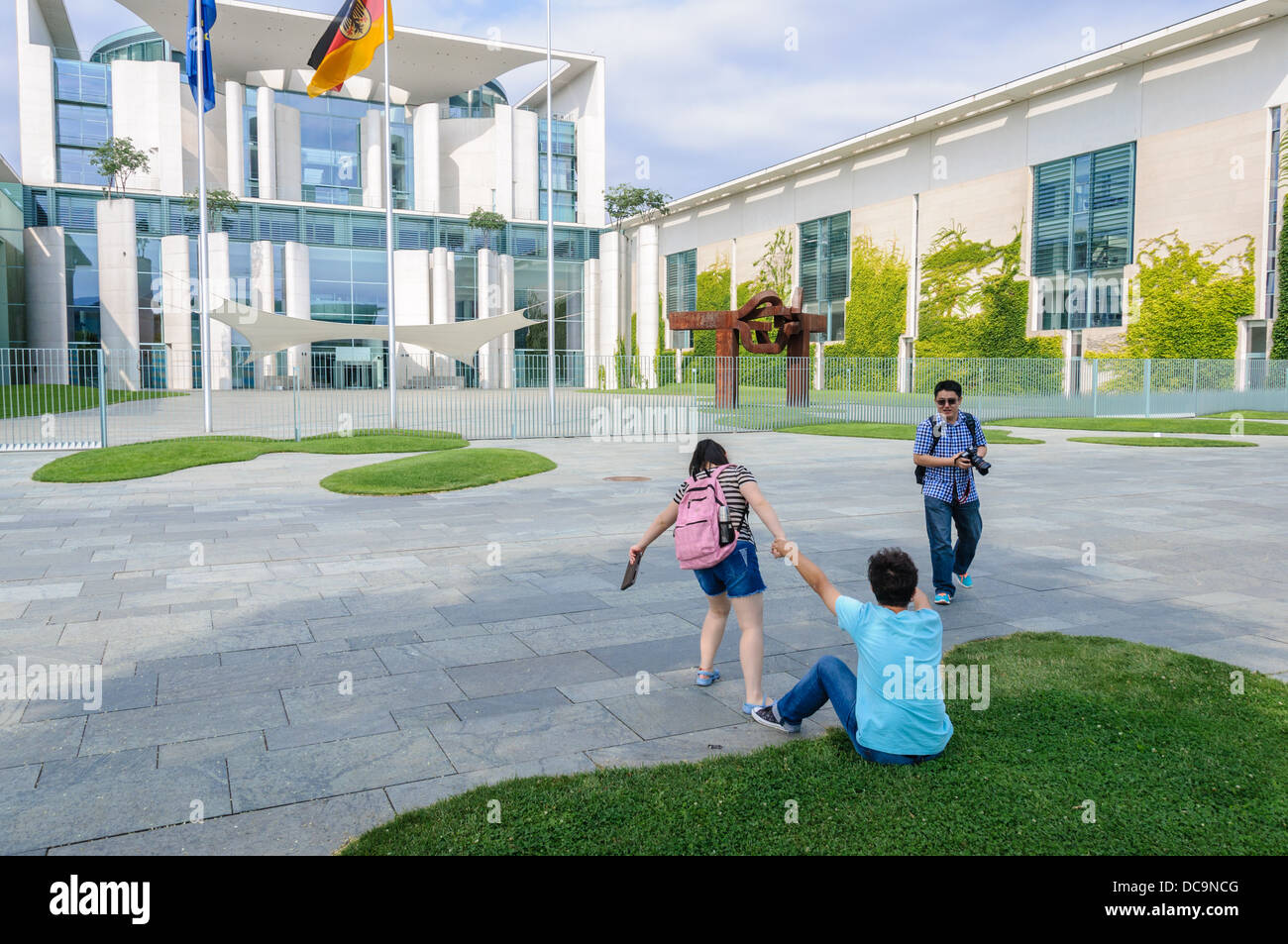 Asian tourists in front of the German Chancellery building - Berlin ...