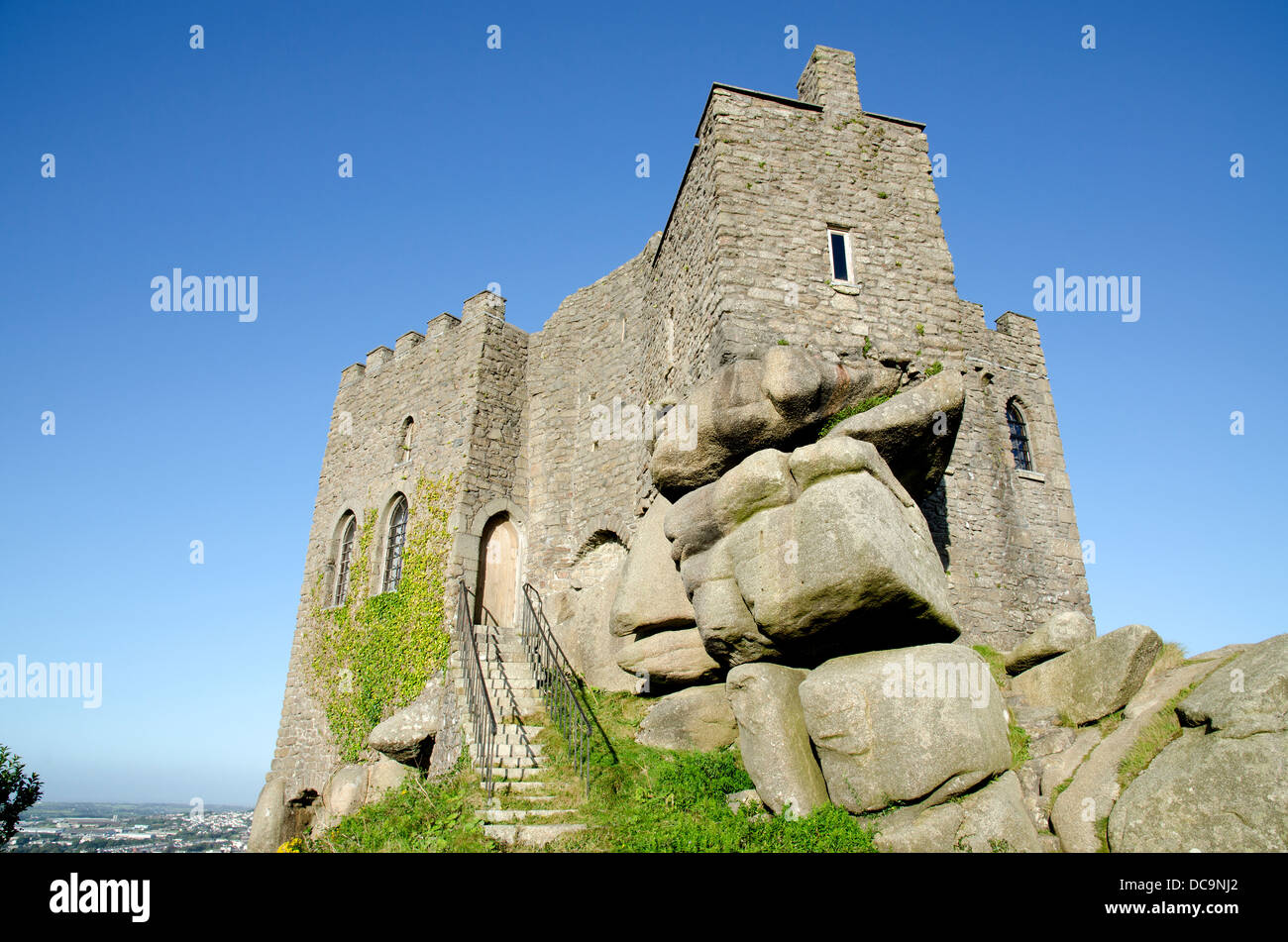 Carn Brea castle built on the rocks above Redruth in Cornwall, UK Stock ...