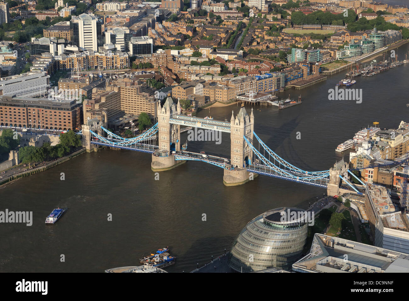 Tower Bridge and the river Thames looking down from the viewing ...