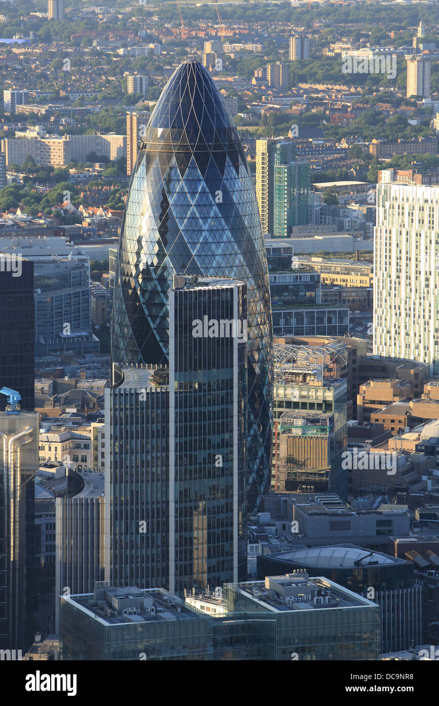 View from the Shard, of the Gherkin in the City of London, England, UK ...