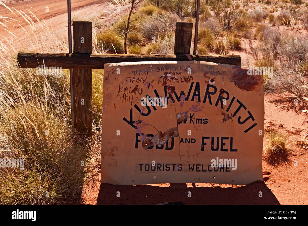 KUNAWARRITJI SETTLEMENT SIGN, WELL 33, CANNING STOCK ROUTE, WESTERN ...