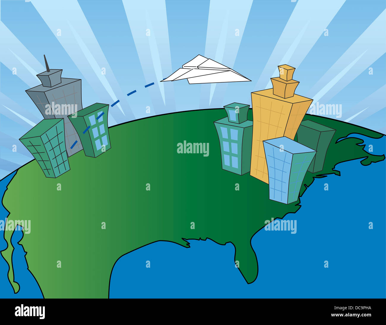 A Whimsical Paper Airplane Flying Over The North America Stock Photo a-whimsical-paper-airplane-flying-over-the-north-america-stock-photo