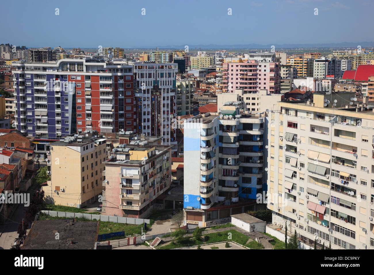 Durres, second largest city of Albania, view to the new town Stock ...