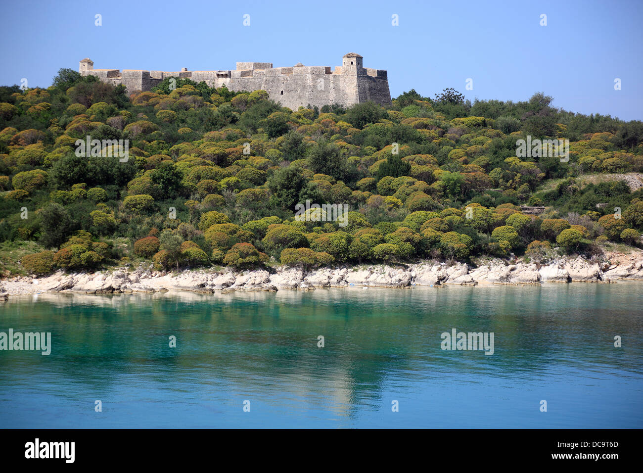 Castle of Ali Pasha Tepelene in the bay of Porto Palermo between Qeparo ...