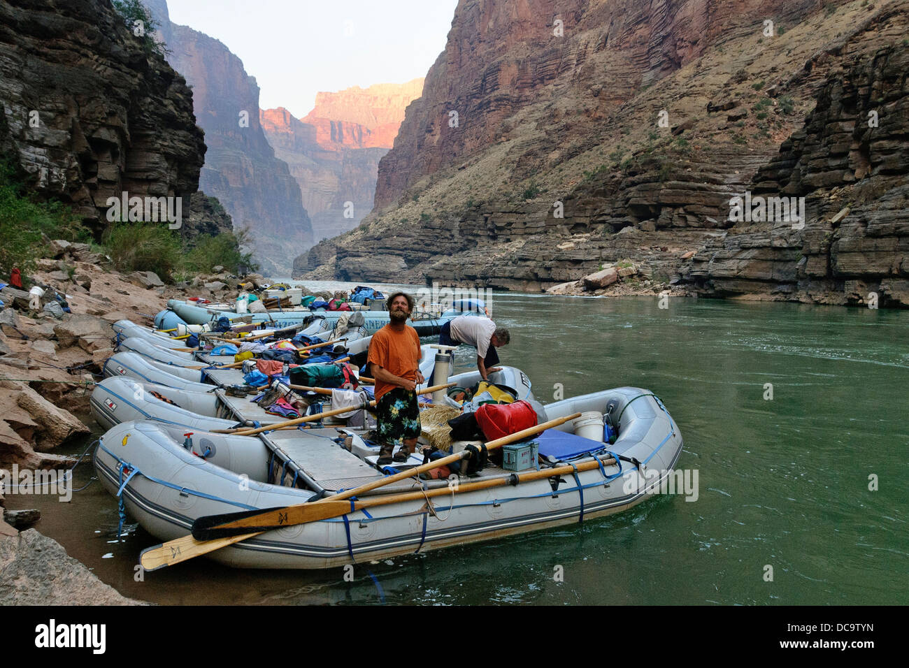 Grand Canyon National Park, Arizona, USA. River guides on their rafts ...