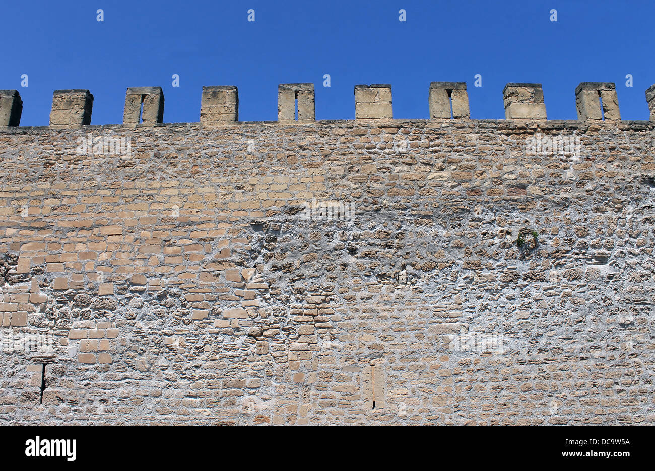 Exterior of medieval castle showing battlements Stock Photo - Alamy