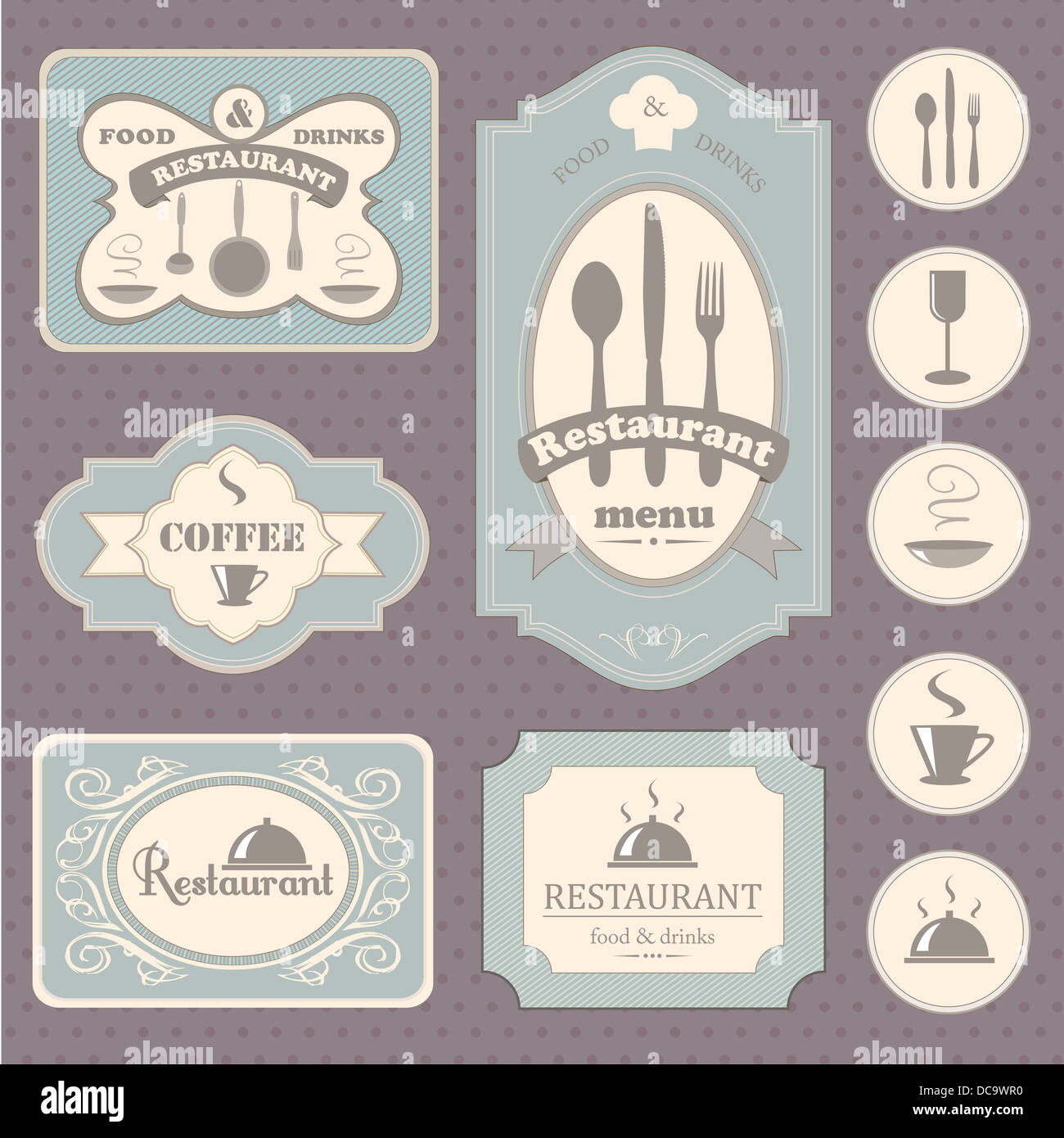 Collection of vintage retro grunge coffee and restaurant labels Stock ...