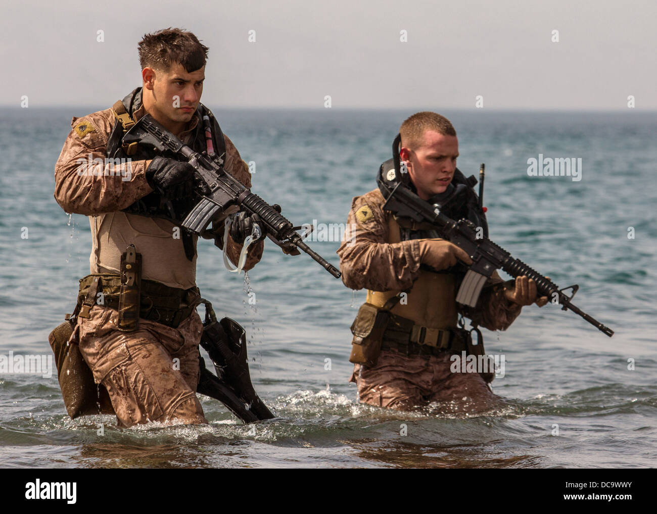 US Marines Maritime Raid Force commandos conduct an amphibious assault ...