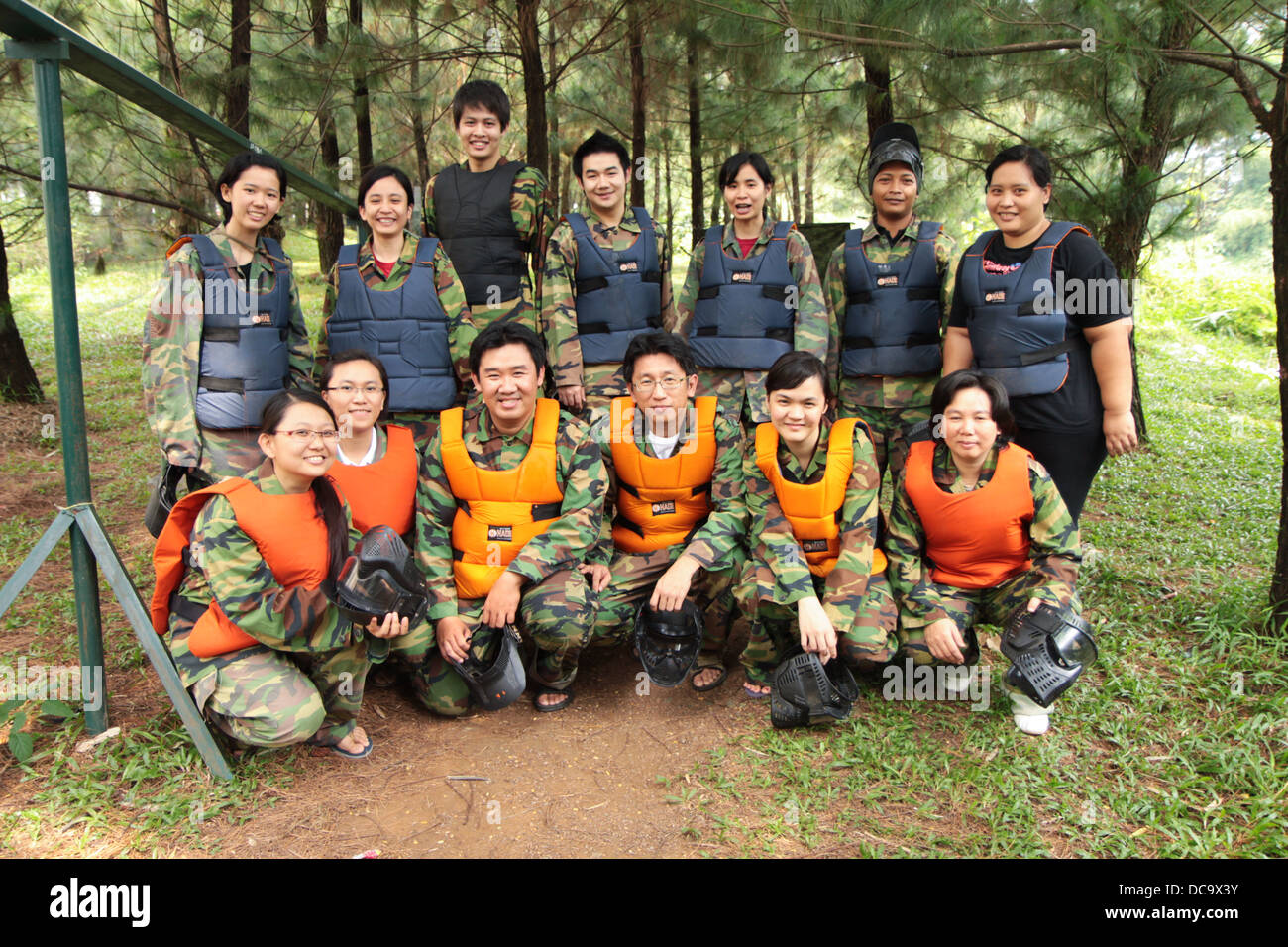 SENTUL, INDONESIA, 17th November 2010. Paintball players posing before ...
