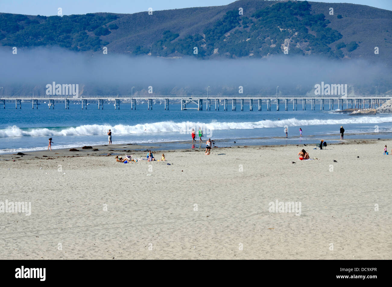 California, Pacific Coast, Avila Beach. Pier with morning fog Stock ...