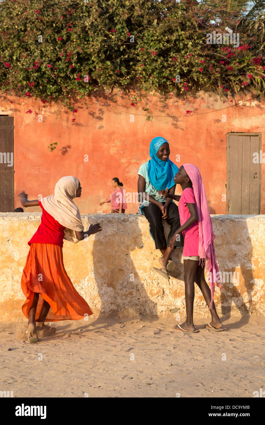 Afternoon Scene. Muslim Girls Talking, Goree Island, Senegal Stock ...