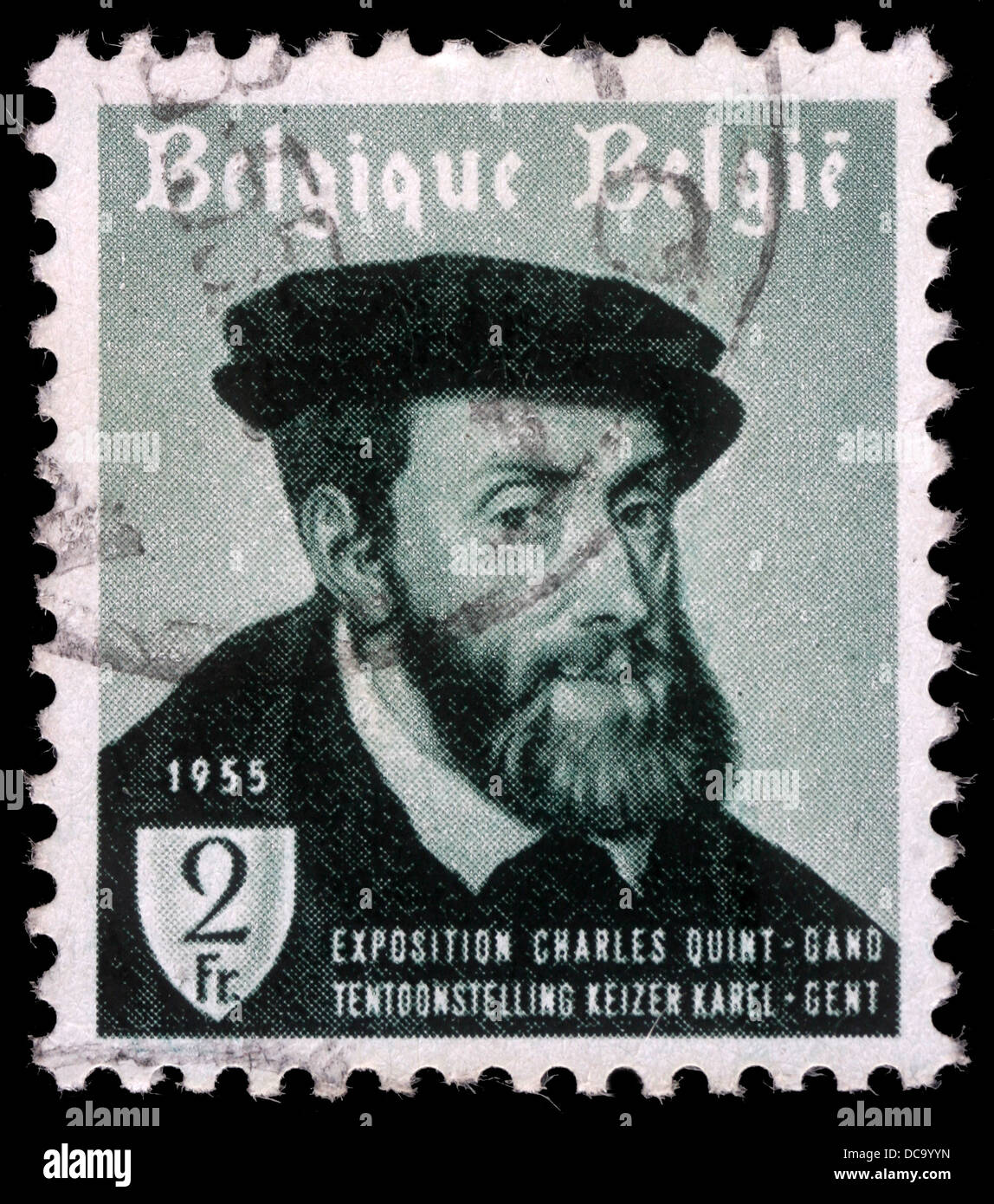 Stamp printed by Belgium, shows Emperor Charles V, circa 1955 Stock ...